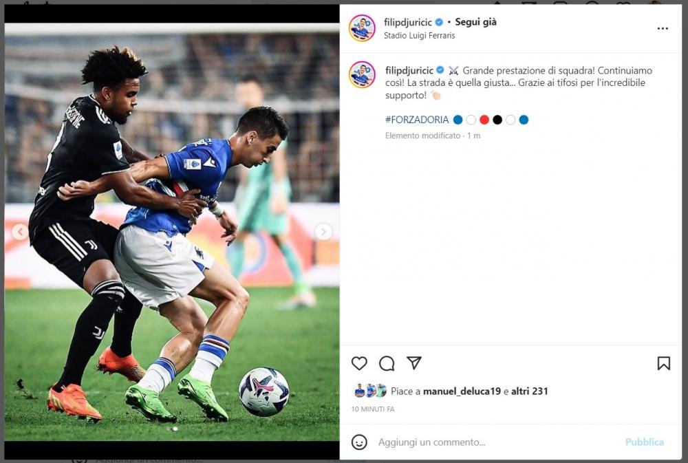 Sampdoria, Djuricic: "La strada è quella giusta. Grazie ai tifosi per incredibile supporto!"